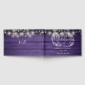 String Lights Floral Rustic Purple Wood Wedding Guest Book | Zazzle