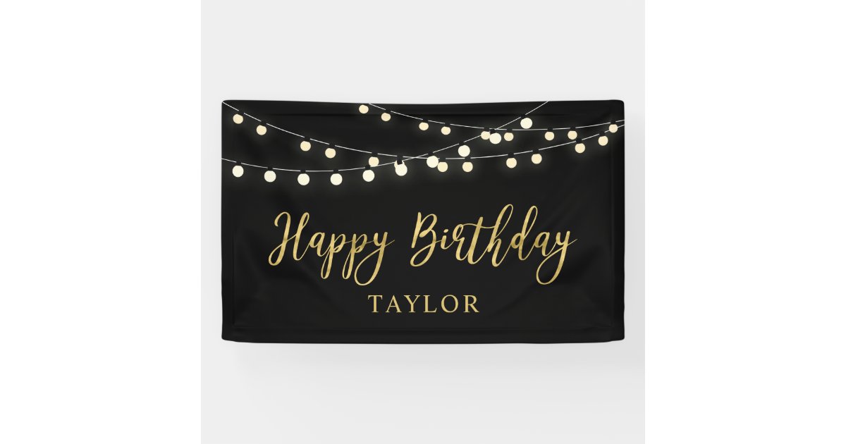 String Lights | Gold Happy Birthday Party Banner | Zazzle