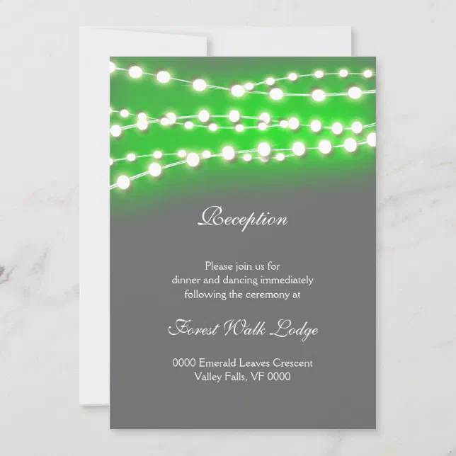 String lights green garden glow RECEPTION Invitation | Zazzle