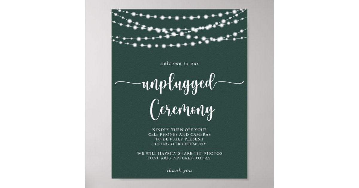 String Lights Green Unplugged Ceremony Poster | Zazzle