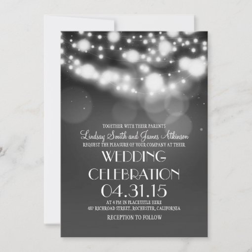 String lights grey elegant wedding invites | Zazzle