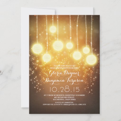 string lights & lanterns shimmer engagement party invitation | Zazzle