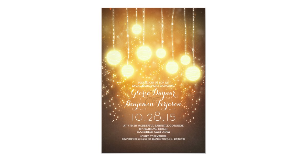 string lights & lanterns shimmer engagement party invitation | Zazzle.com