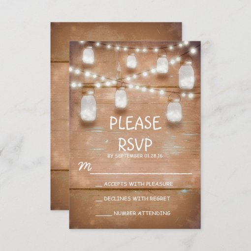 string lights & mason jars RSVP cards | Zazzle