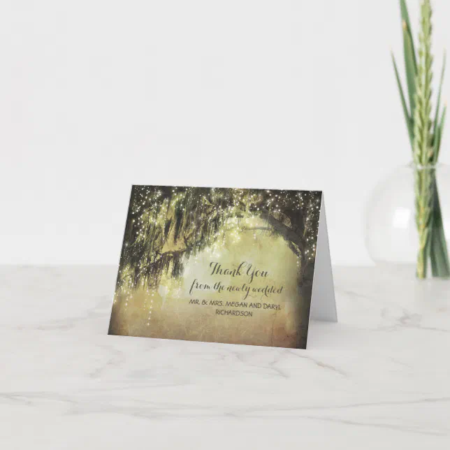 String Lights Moss Trees Branches Thank You Card | Zazzle