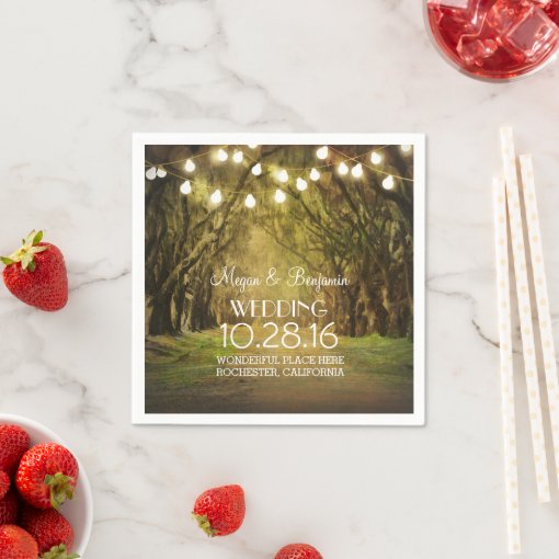String Lights Moss Trees Paths Wedding Napkins | Zazzle