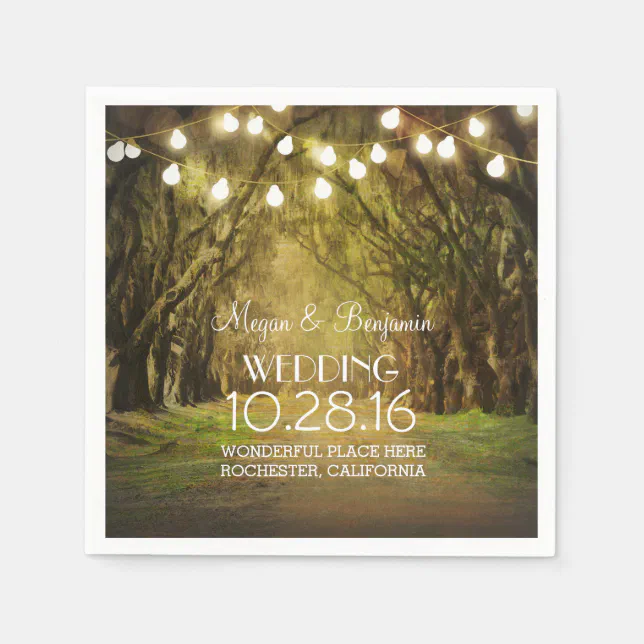 String Lights Moss Trees Paths Wedding Napkins | Zazzle