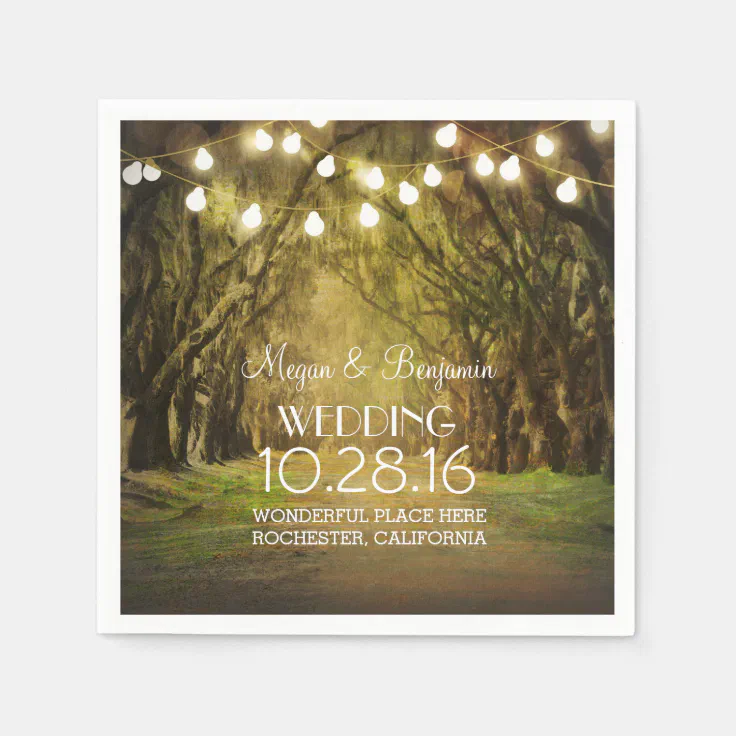 String Lights Moss Trees Paths Wedding Napkins | Zazzle