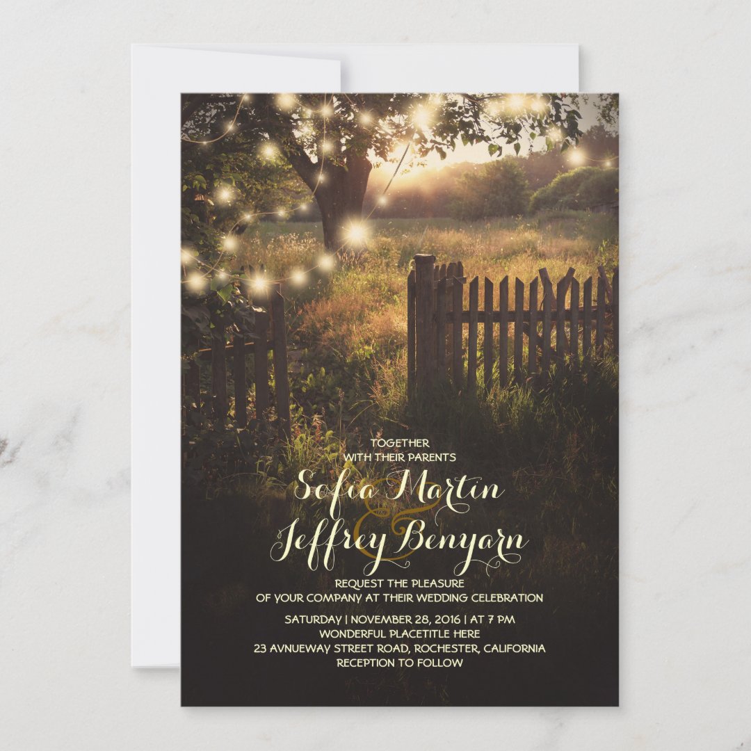string lights rustic country wedding invitation | Zazzle