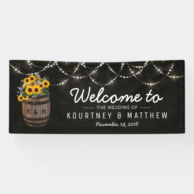 String Lights Rustic Sunflower Wedding Banner | Zazzle