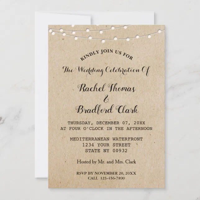 String Lights Rustic Wedding Celebration Custom Invitation | Zazzle