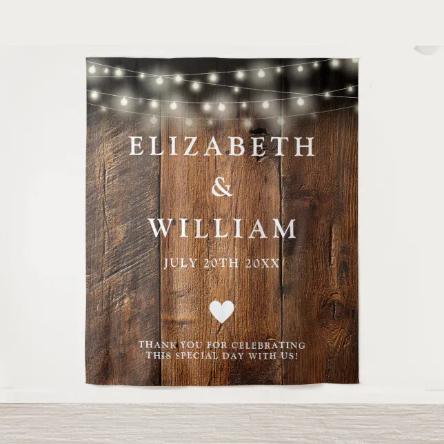 String Lights Rustic Wood Photo Booth Backdrop | Zazzle