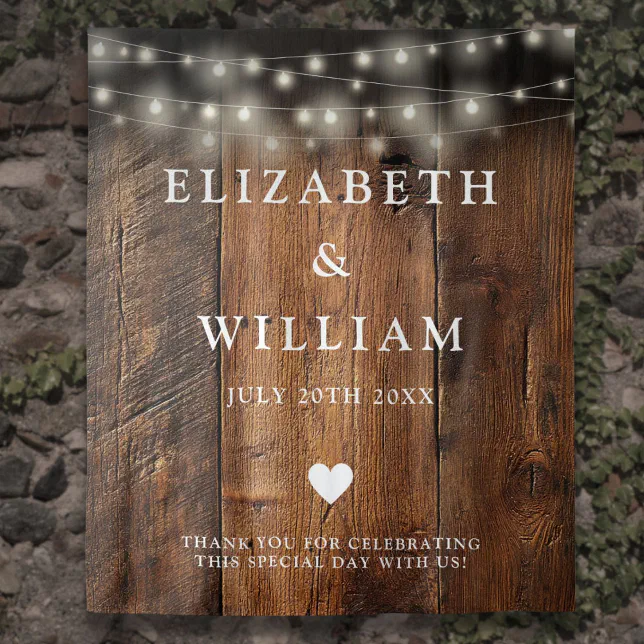 String Lights Rustic Wood Photo Booth Backdrop | Zazzle