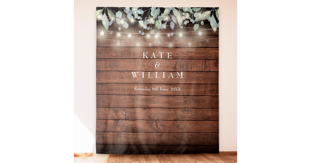 String Lights Rustic Wood Wedding Photo Backdrop | Zazzle