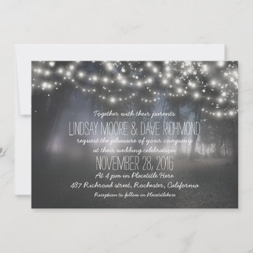 string lights sparkly rustic wedding invitation | Zazzle