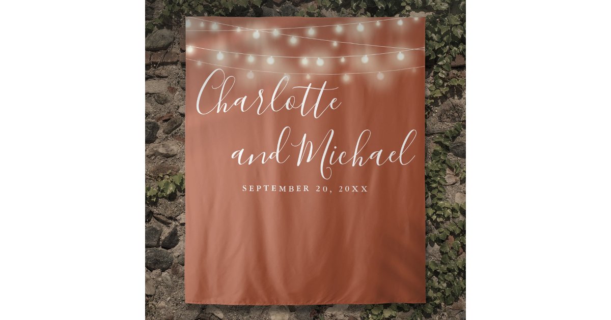 String Lights Terracotta Wedding Photo Backdrop | Zazzle