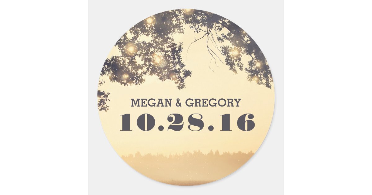 String Lights Tree Branches Rustic Wedding Classic Round Sticker | Zazzle