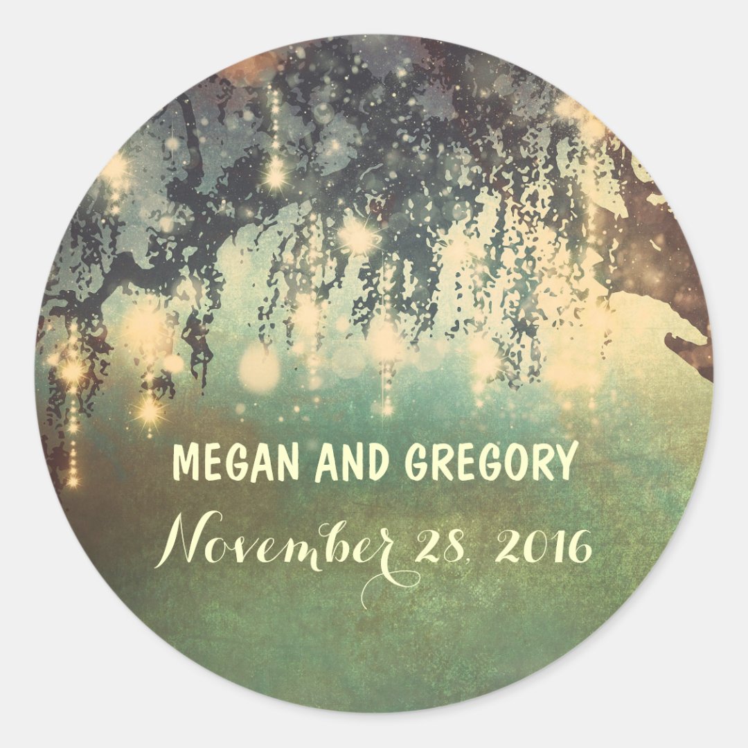 String Lights Tree Outdoor Wedding Classic Round Sticker | Zazzle