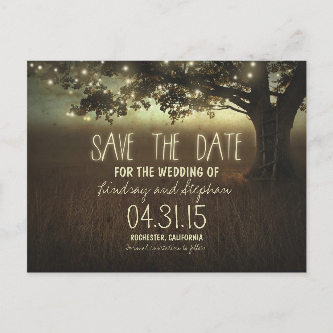 String lights tree romantic save the date postcard | Zazzle