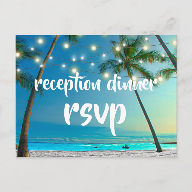 String Lights Tropical Beach Reception Dinner Invitation Postcard | Zazzle