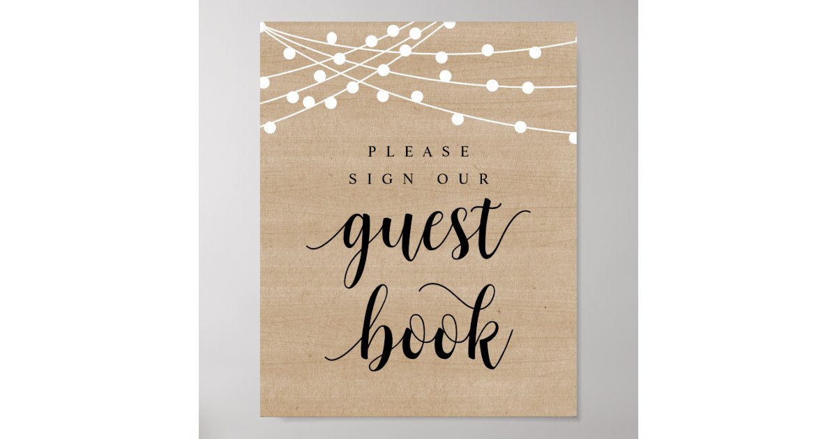 String Lights, Wedding Sign Our Guest Book Poster | Zazzle