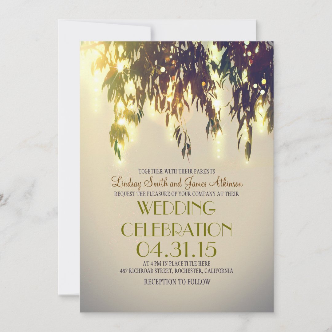 String Lights & Willow Tree Wedding Invitations | Zazzle