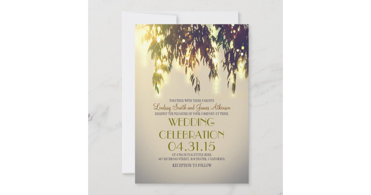 String Lights & Willow Tree Wedding Invitations | Zazzle