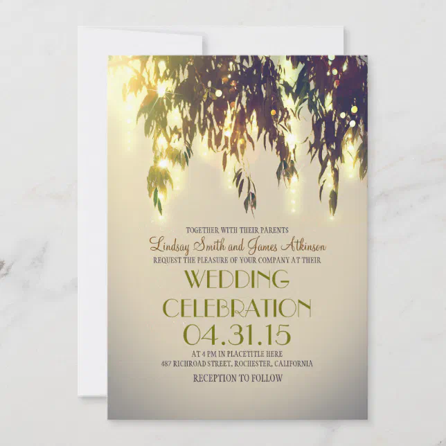 String Lights & Willow Tree Wedding Invitations | Zazzle