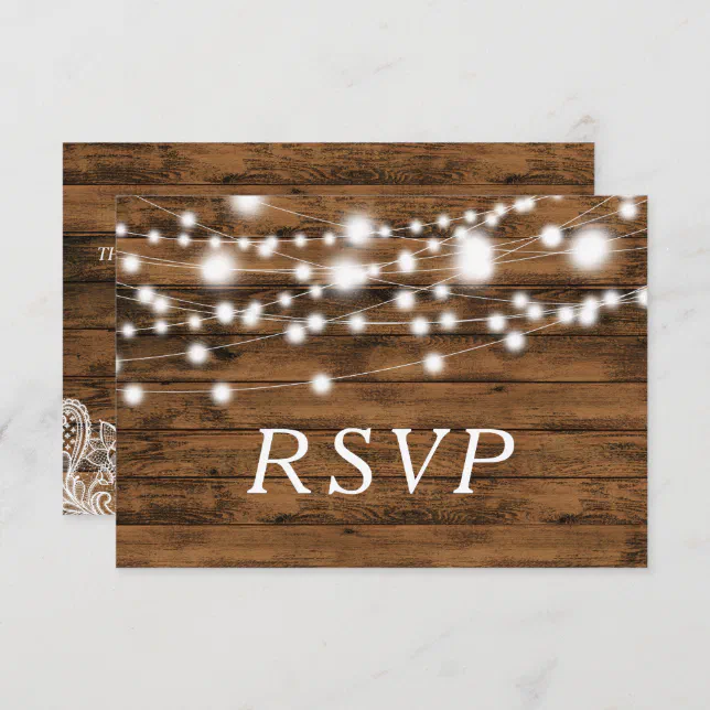 String Lights Wood and Lace RSVP Card | Zazzle