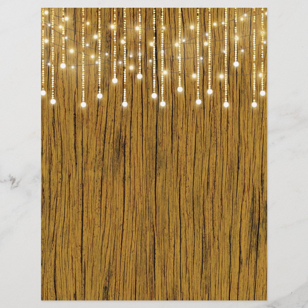 String Lights & Wood Grain Scrapbook Paper | Zazzle