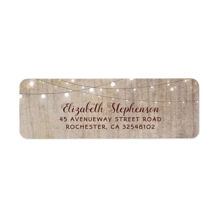 String Lights Wood Rustic Wedding Label | Zazzle