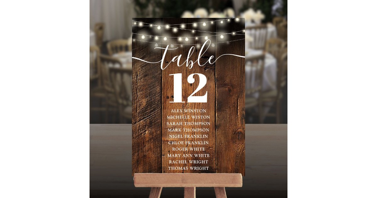 String Lights Wood Table Number Seating Chart | Zazzle