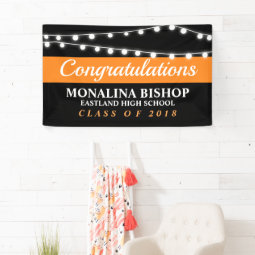 String Of Lights | Black Orange Graduate Banner | Zazzle