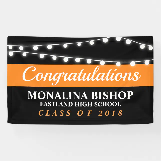 String Of Lights | Black Orange Graduate Banner | Zazzle