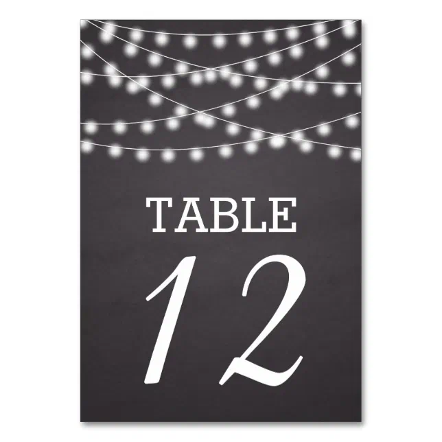 String of lights & chalkboard wedding table number | Zazzle
