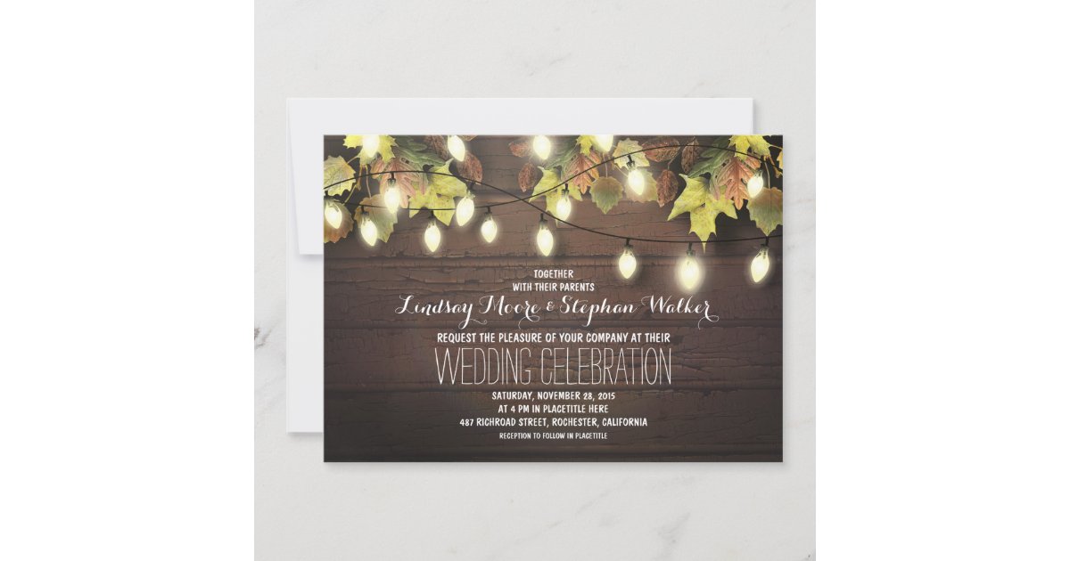 string of lights fall wedding invitation | Zazzle