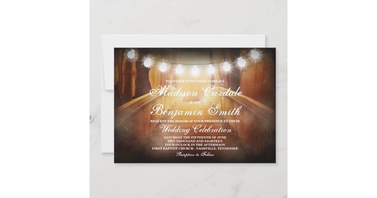 String of Lights Rustic Bridge Wedding Invitations | Zazzle