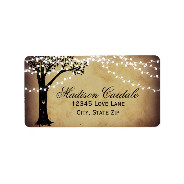 String of Lights Rustic Oak Tree Address Labels | Zazzle