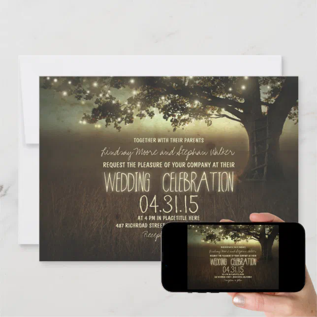 string of lights rustic wedding invitation | Zazzle