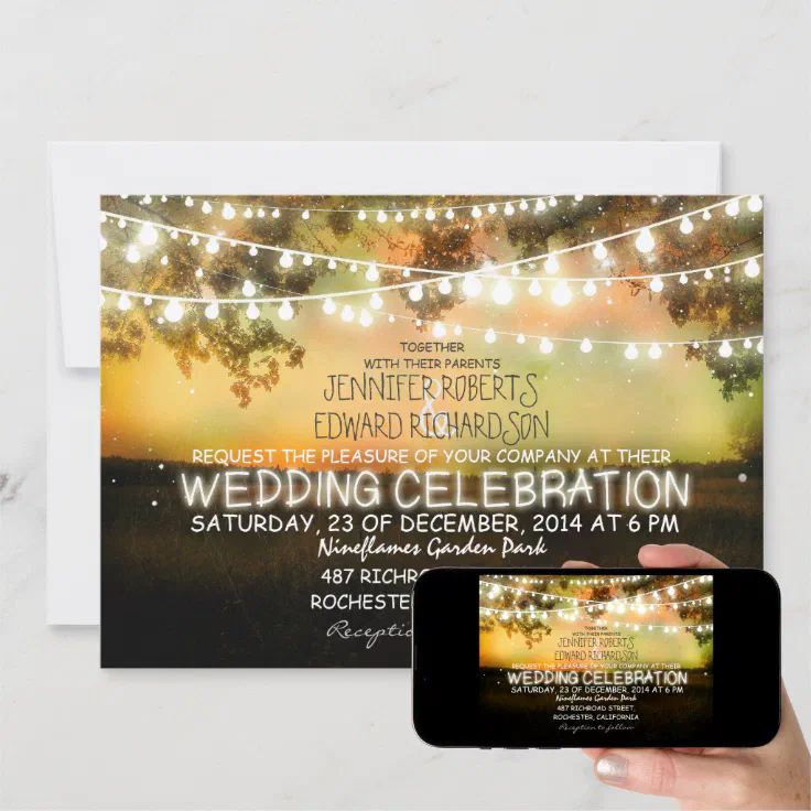 string of lights rustic wedding invitation | Zazzle