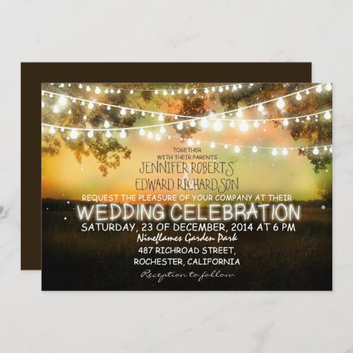 string of lights rustic wedding invitation | Zazzle