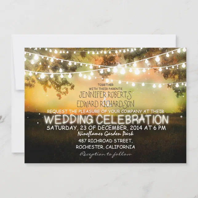 string of lights rustic wedding invitation | Zazzle