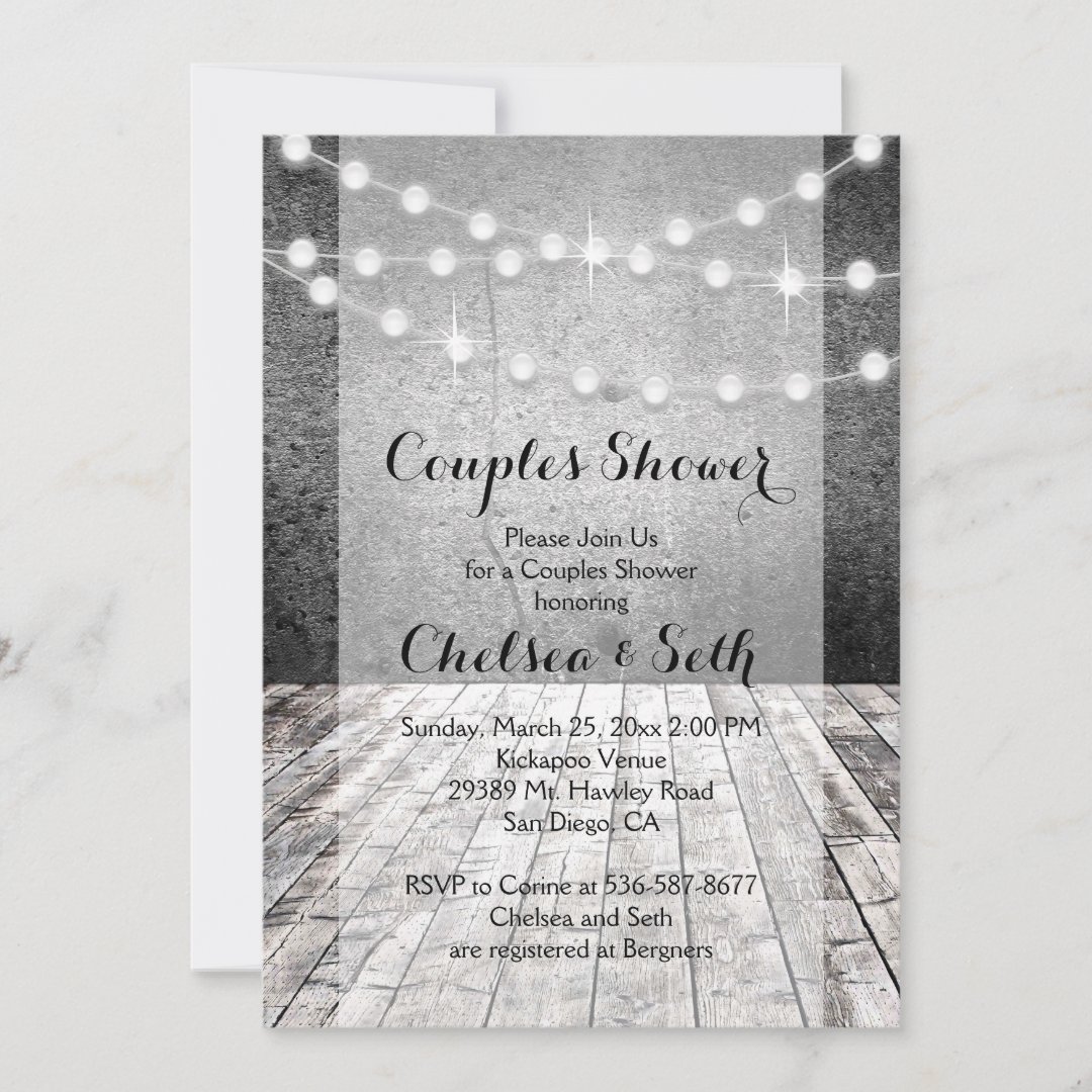 String of Lights Rustic Wood Background Invitation | Zazzle