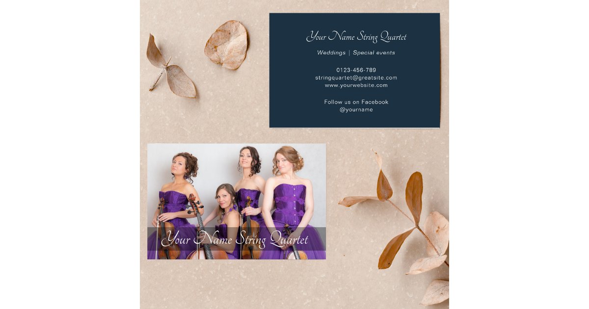 String Quartet Photo Template Musician Navy Blue Business Card | Zazzle