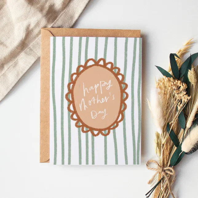 Stripe Hand Drawn Frame Happy Mother's Day Thank You Card | Zazzle
