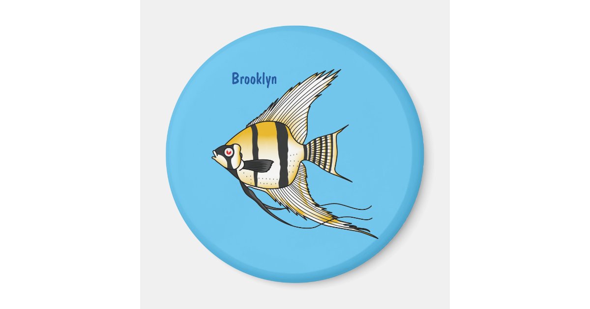 Striped angelfish cartoon illustration magnet | Zazzle