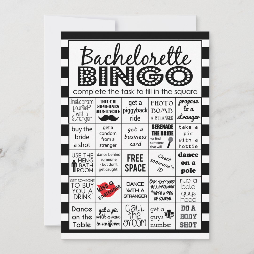 Striped Bachelorette Bingo, Party Game, Challenge Invitation | Zazzle