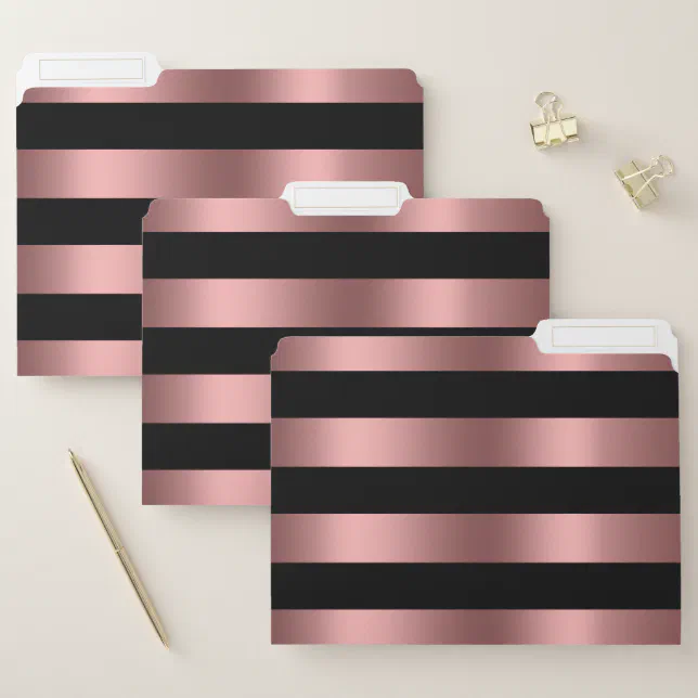 Striped Black Rose Gold File Folder | Zazzle