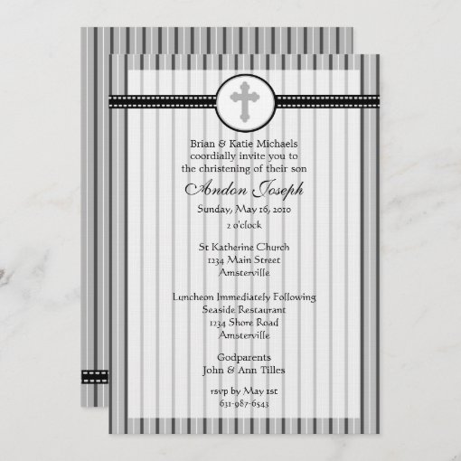 Striped Black & White Cross Invitation | Zazzle