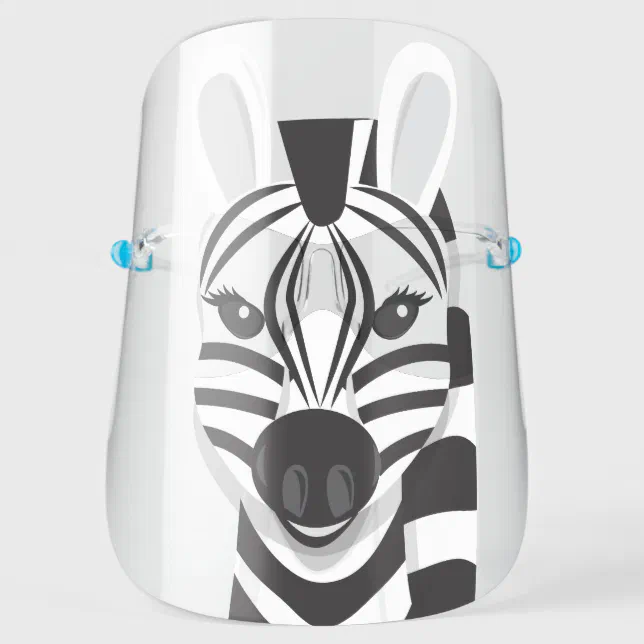 Striped Black White Zebra Face Animal Cartoon Face Shield | Zazzle